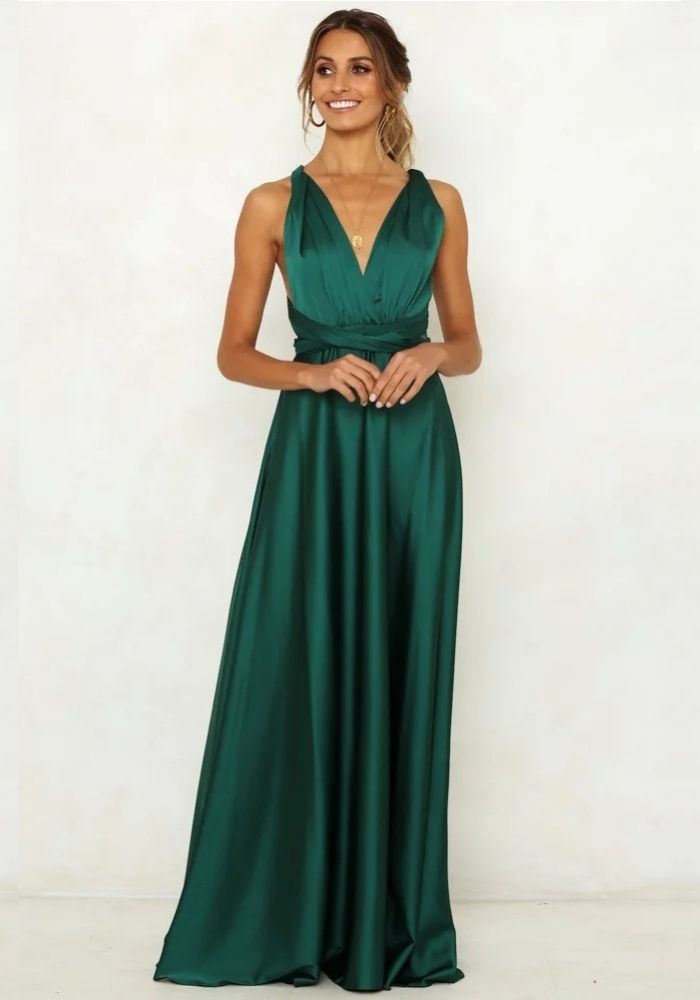 Robe Longue Verte Satin | Création Satin